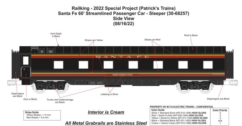 30-68257 2-Car 60’ Streamlined Sleeper/Diner - Santa Fe (Black Bonnet ...