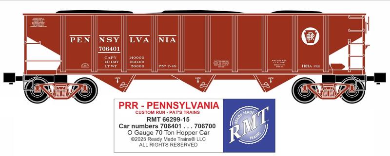 RMT-66299-15 PRR - Pennsylvania O gauge 70 Ton Hopper with coal load ...